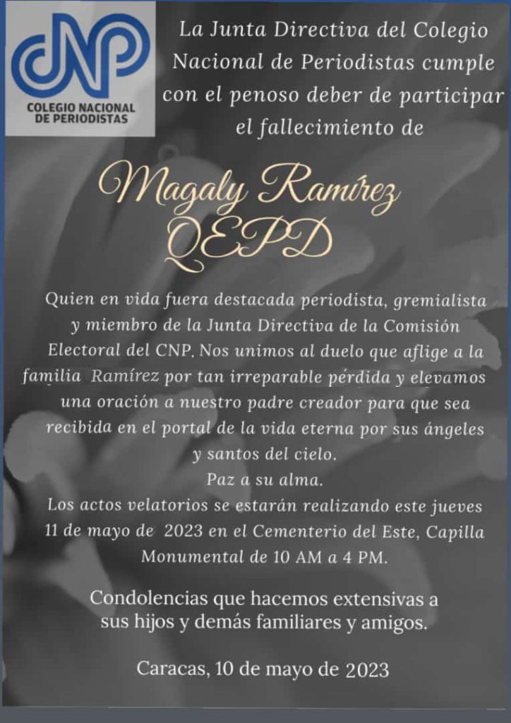 Participación fallecimiento Magaly Ramírez – Colegio Nacional de ...